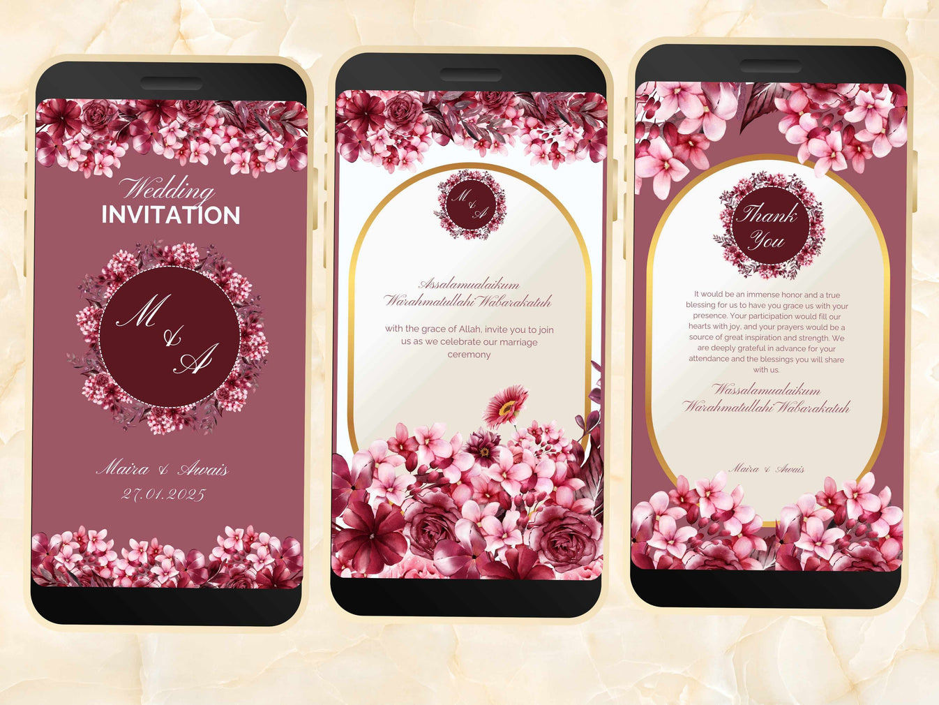 Wedding Invitation, Online Invitation Template, Maroon E-Invite, Elect ...