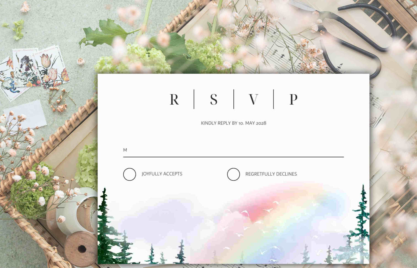 Pine Tree Wedding Invitation Template: Editable Greenery Eucalyptus ...